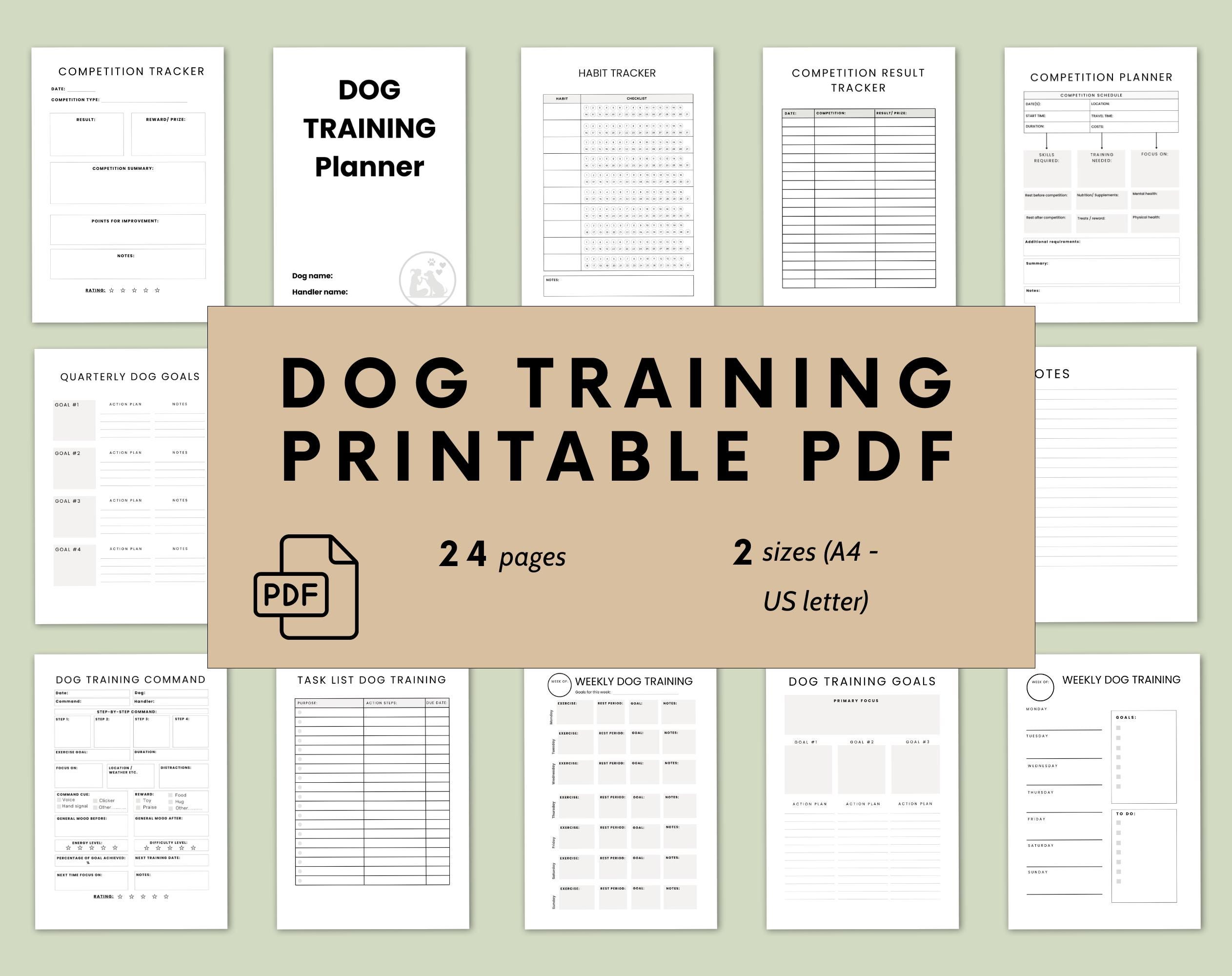 Dog Training, Agility, Planner, Printable PDF, Dog Schedule, Pet ...