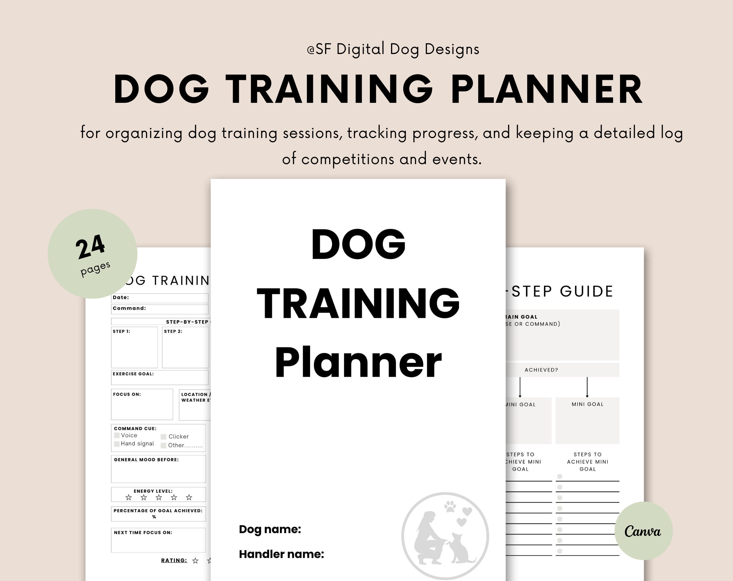 Dog Training, Agility, Planner, Editable Canva, Notebook, Tracking Log ...