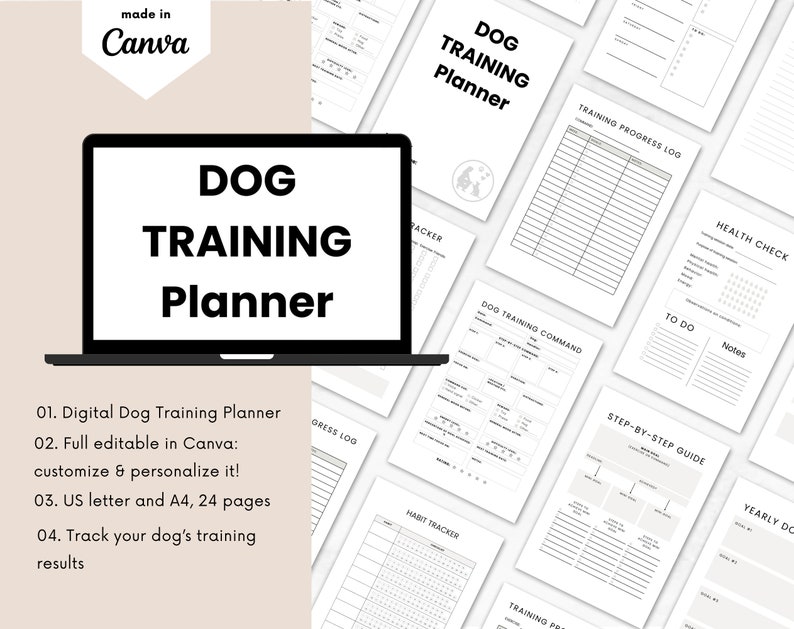 Dog Training, Agility, Planner, Editable Canva, Notebook, Tracking Log ...