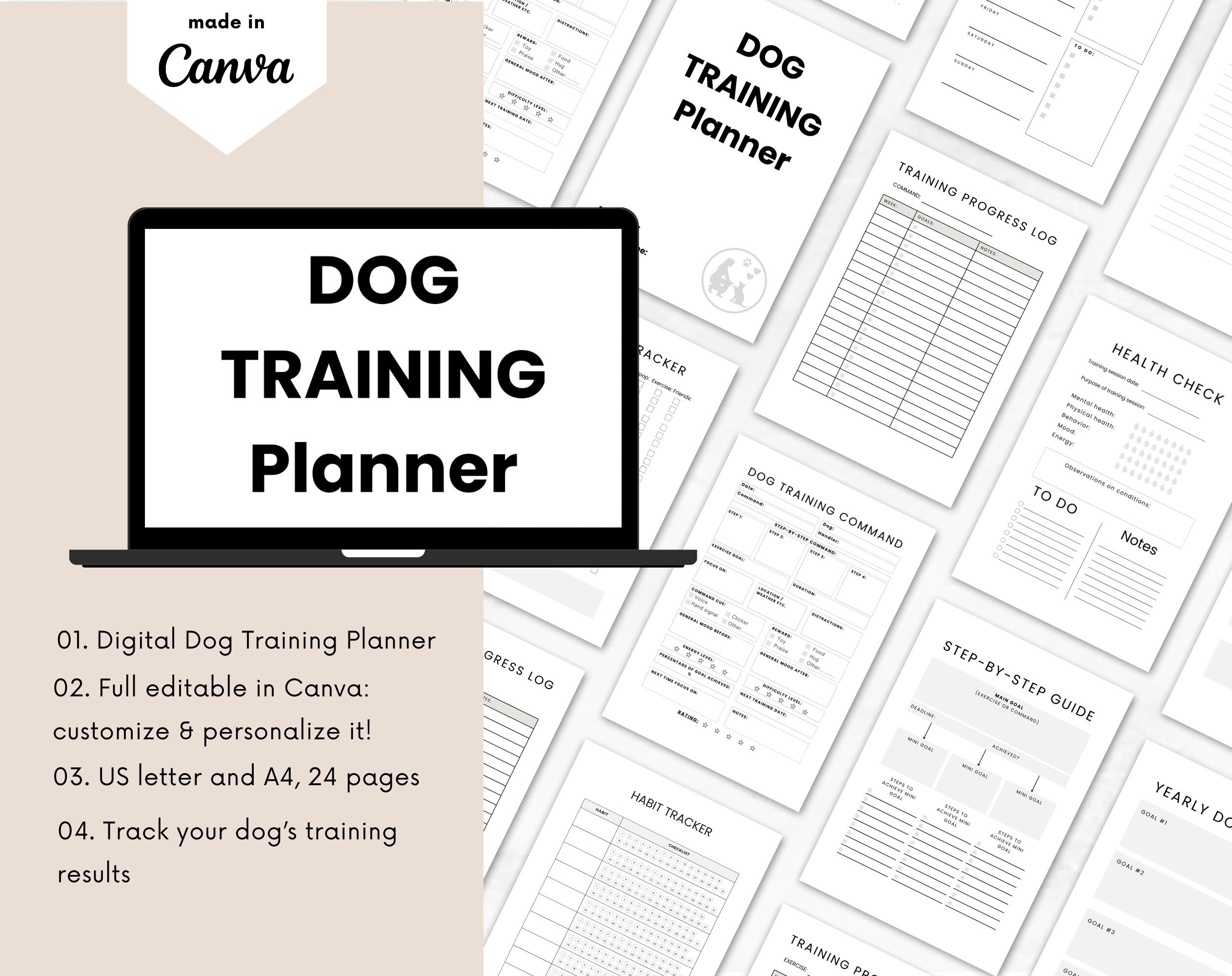 Dog Training, Agility, Planner, Editable Canva, Notebook, Tracking Log ...
