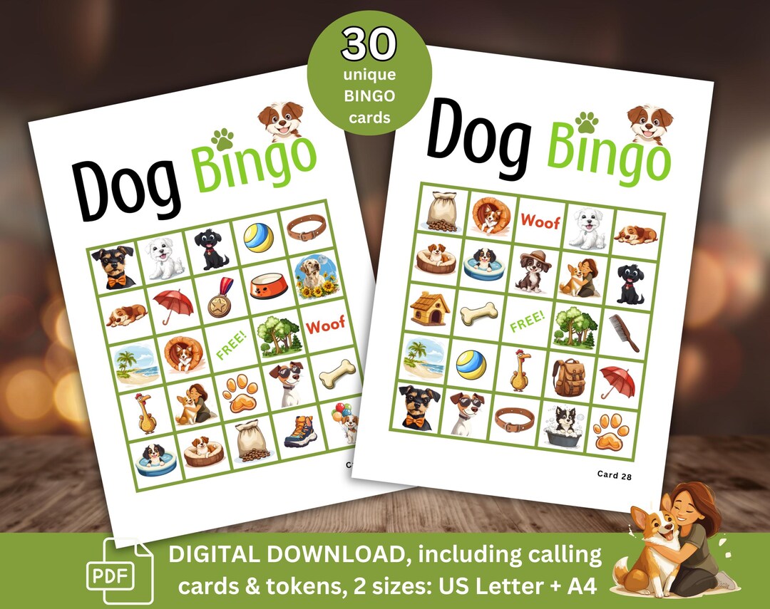 Dog Bingo, 30 Unique Dog Bingo Cards, Printable Dog Bingo, Dog Lovers ...