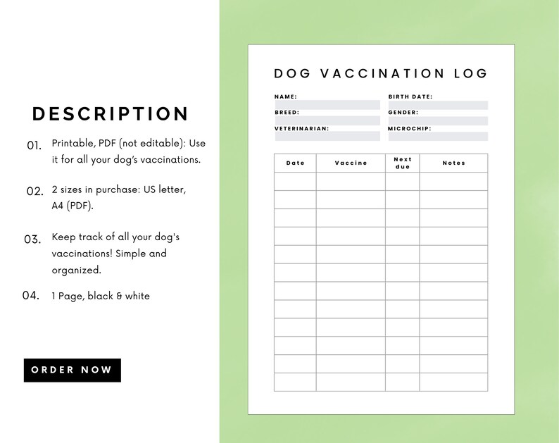 Dog Vaccination Record Printable PDF Pet Vaccination Form Puppy ...