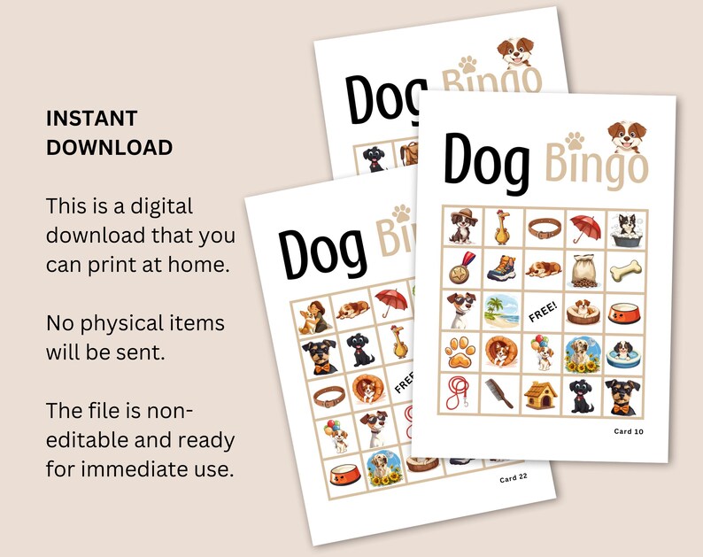 Dog Bingo, 30 Unique Bingo Cards Dog Theme, Dogs Bingo Game, Puppy ...