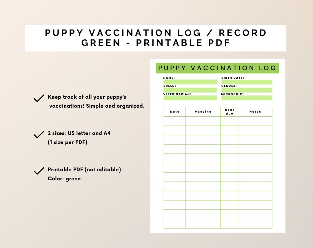 Puppy Vaccination Record Printable PDF Shotrecord Pet Vaccination Form ...