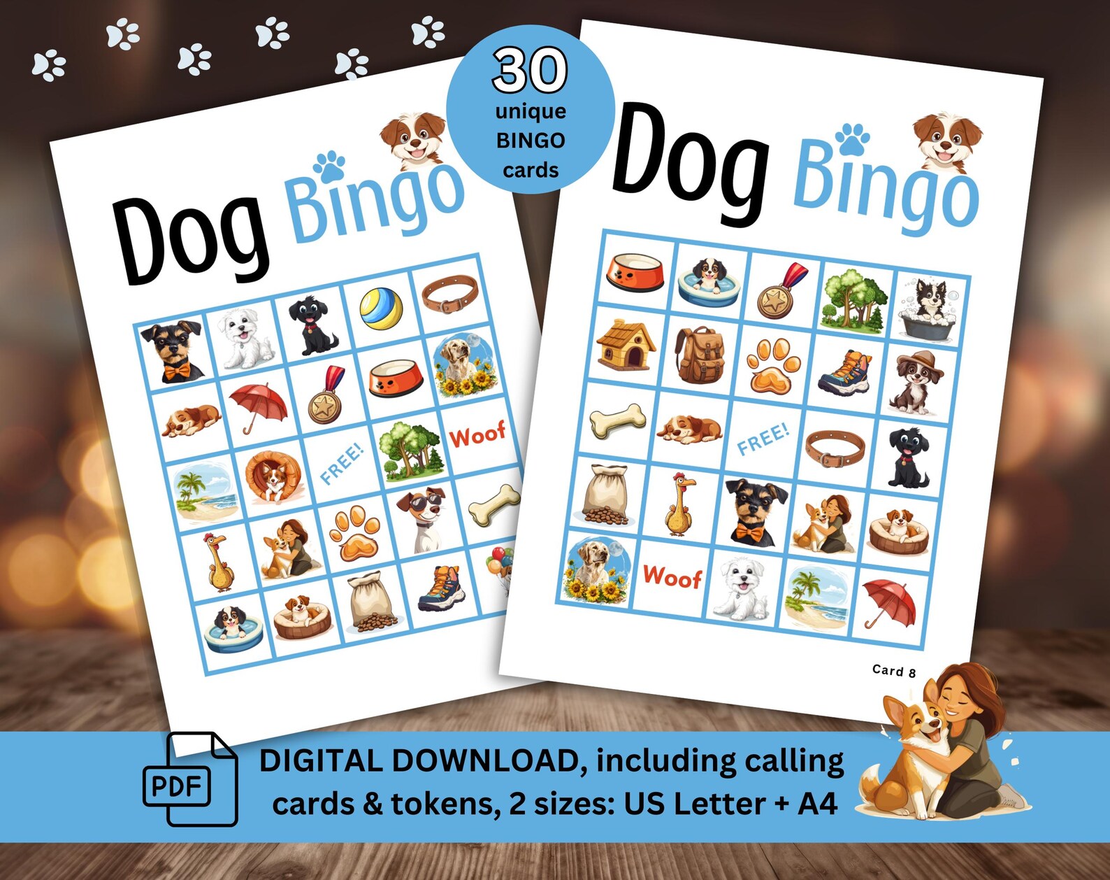 Dog Bingo, 30 Unique Bingo Cards Dog Theme, Dogs Bingo Game, Puppy ...