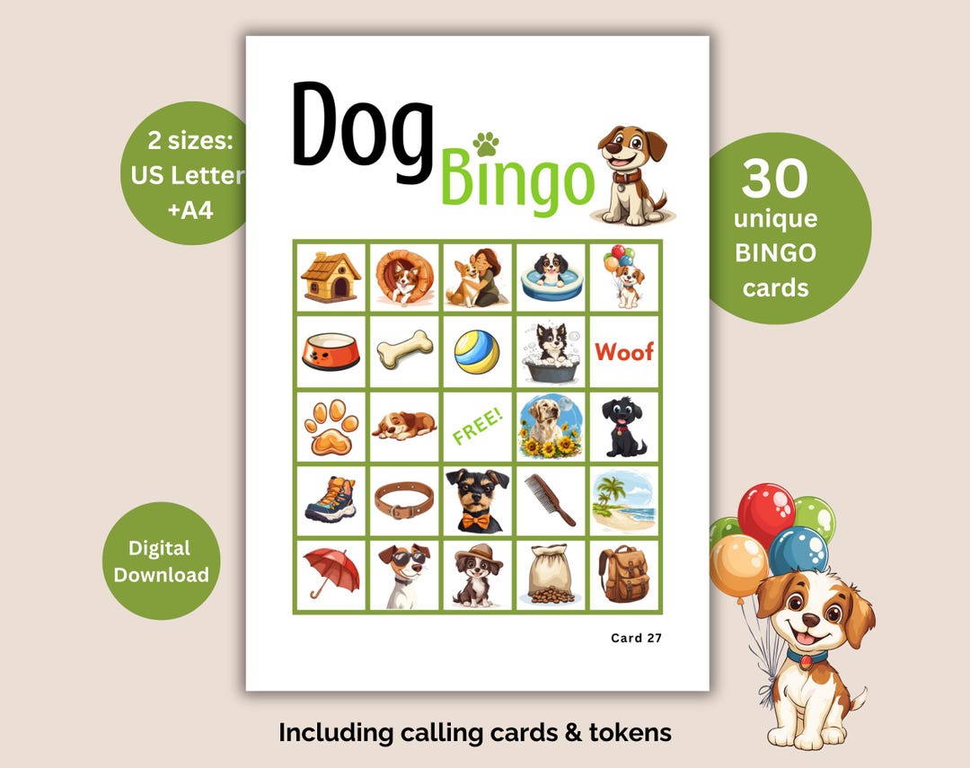 Dog Bingo, 30 Unique Dog Bingo Cards, Printable Dog Bingo, Dog Lovers ...