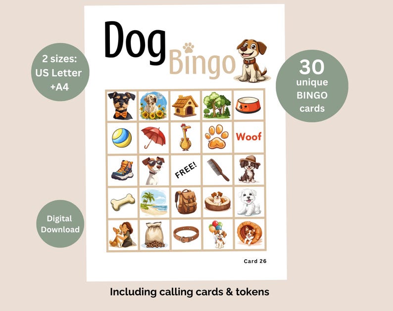 Dog Bingo, 30 Unique Bingo Cards Dog Theme, Dogs Bingo Game, Puppy ...