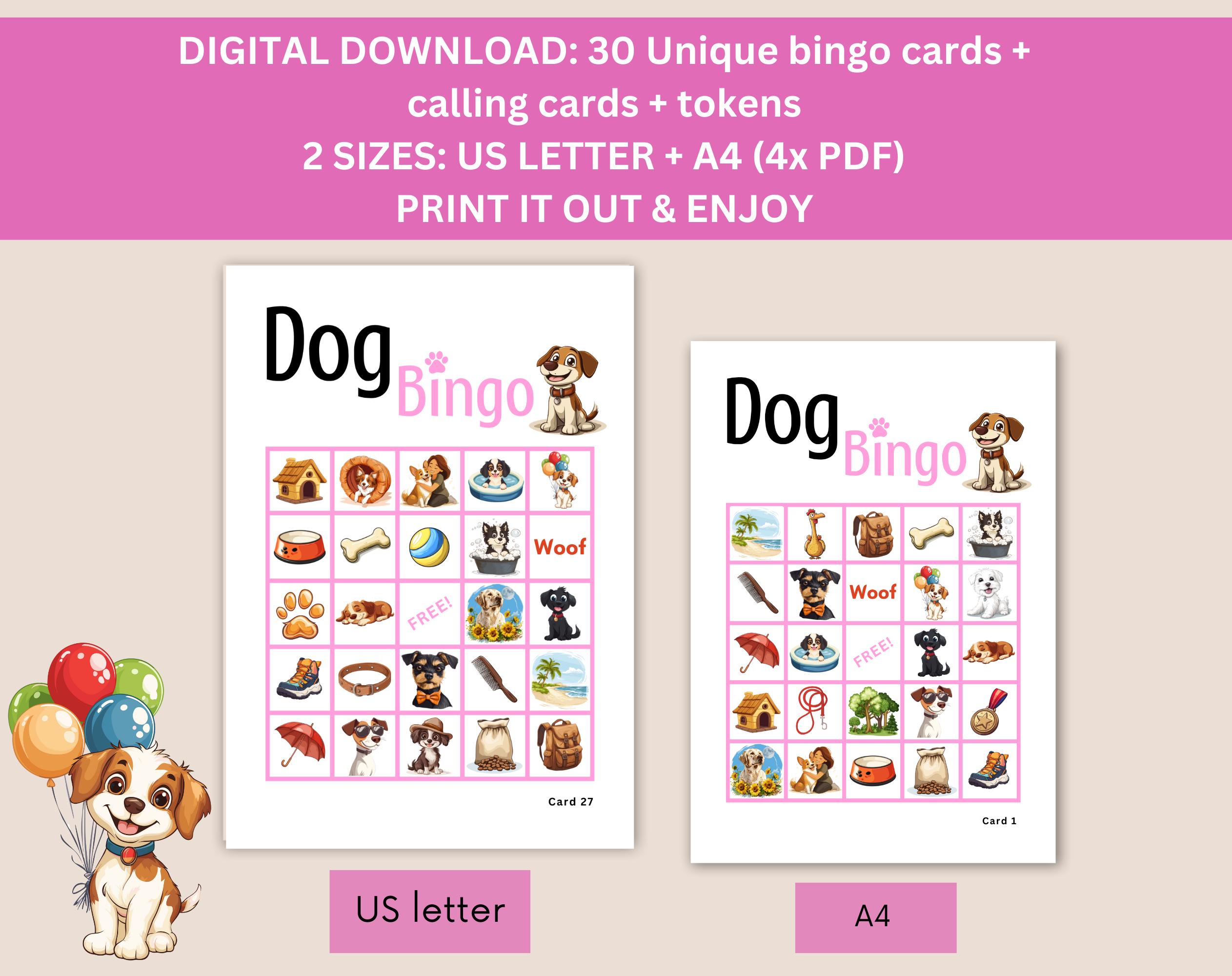 Dog Bingo, 30 Unique Bingo Cards Dog Theme, Dogs Bingo Game, Puppy ...