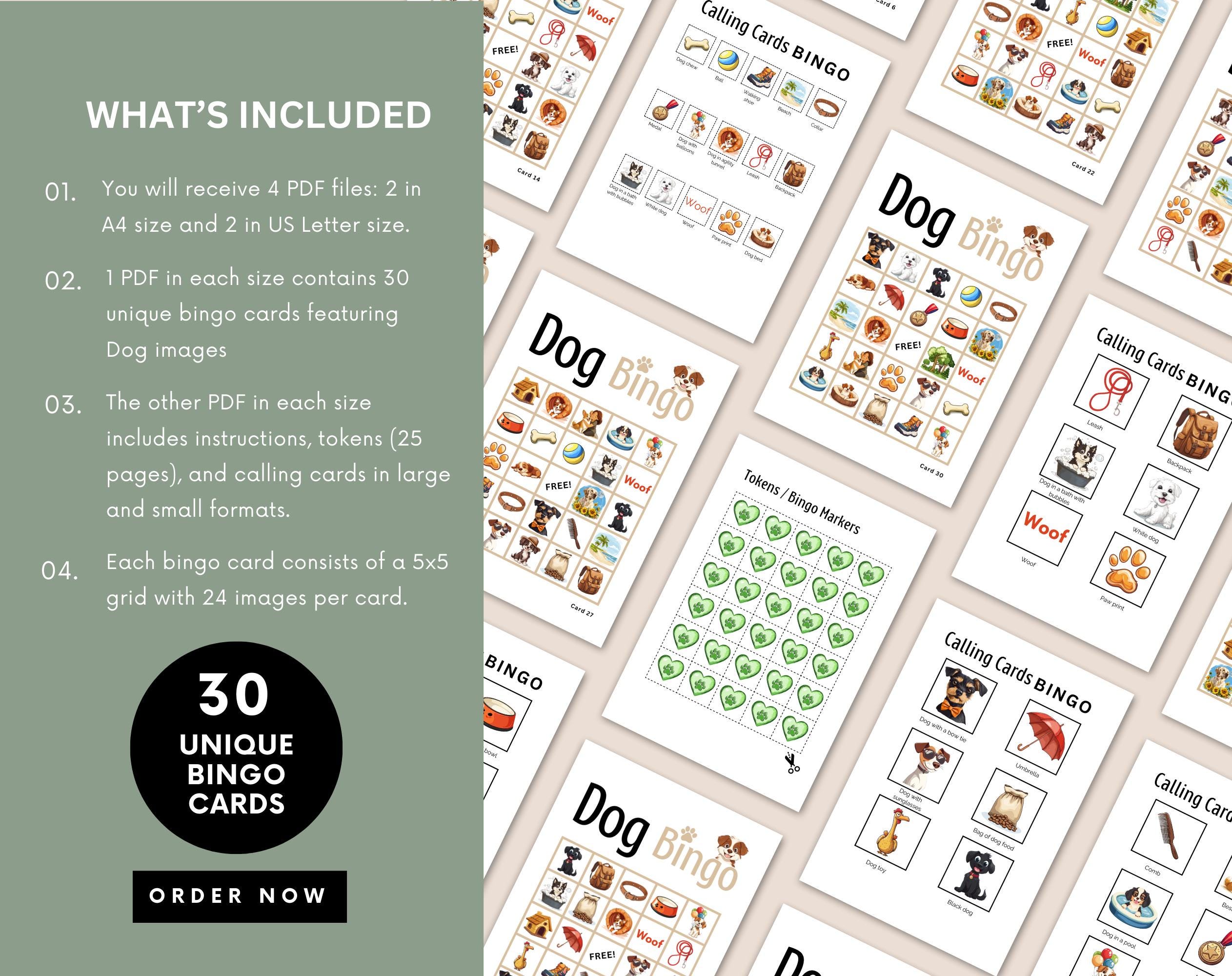 Dog Bingo, 30 Unique Bingo Cards Dog Theme, Dogs Bingo Game, Puppy ...