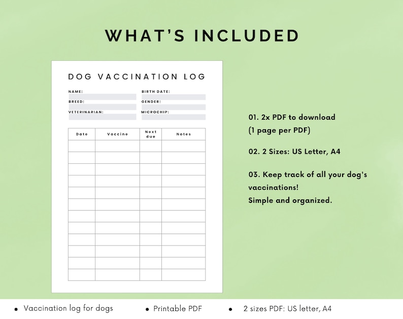 Dog Vaccination Record Printable PDF Pet Vaccination Form Puppy ...