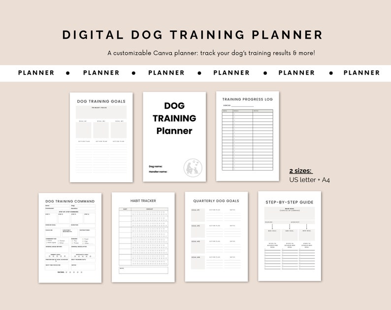 Dog Training, Agility, Planner, Editable Canva, Notebook, Tracking Log ...
