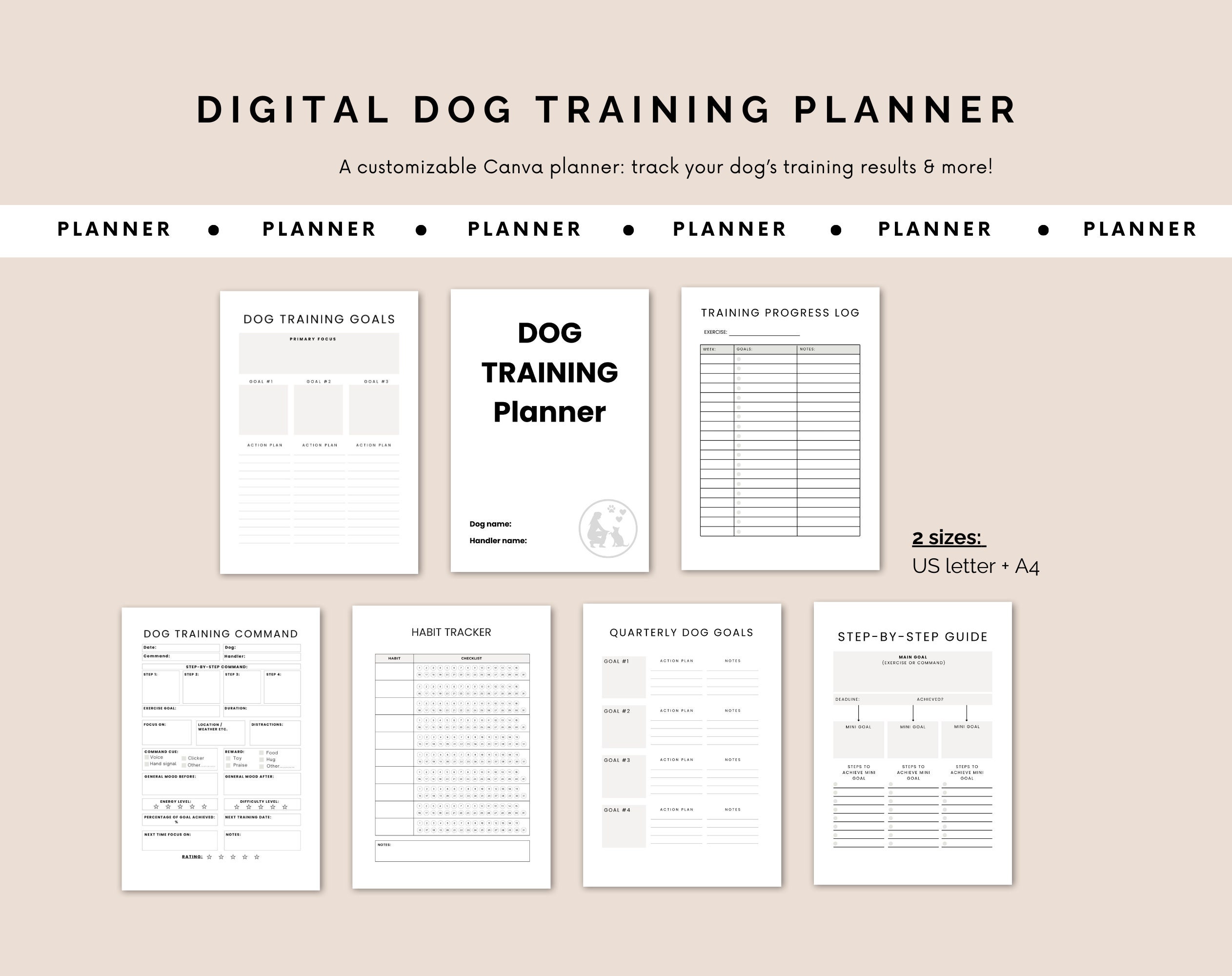 Dog Training, Agility, Planner, Editable Canva, Notebook, Tracking Log ...
