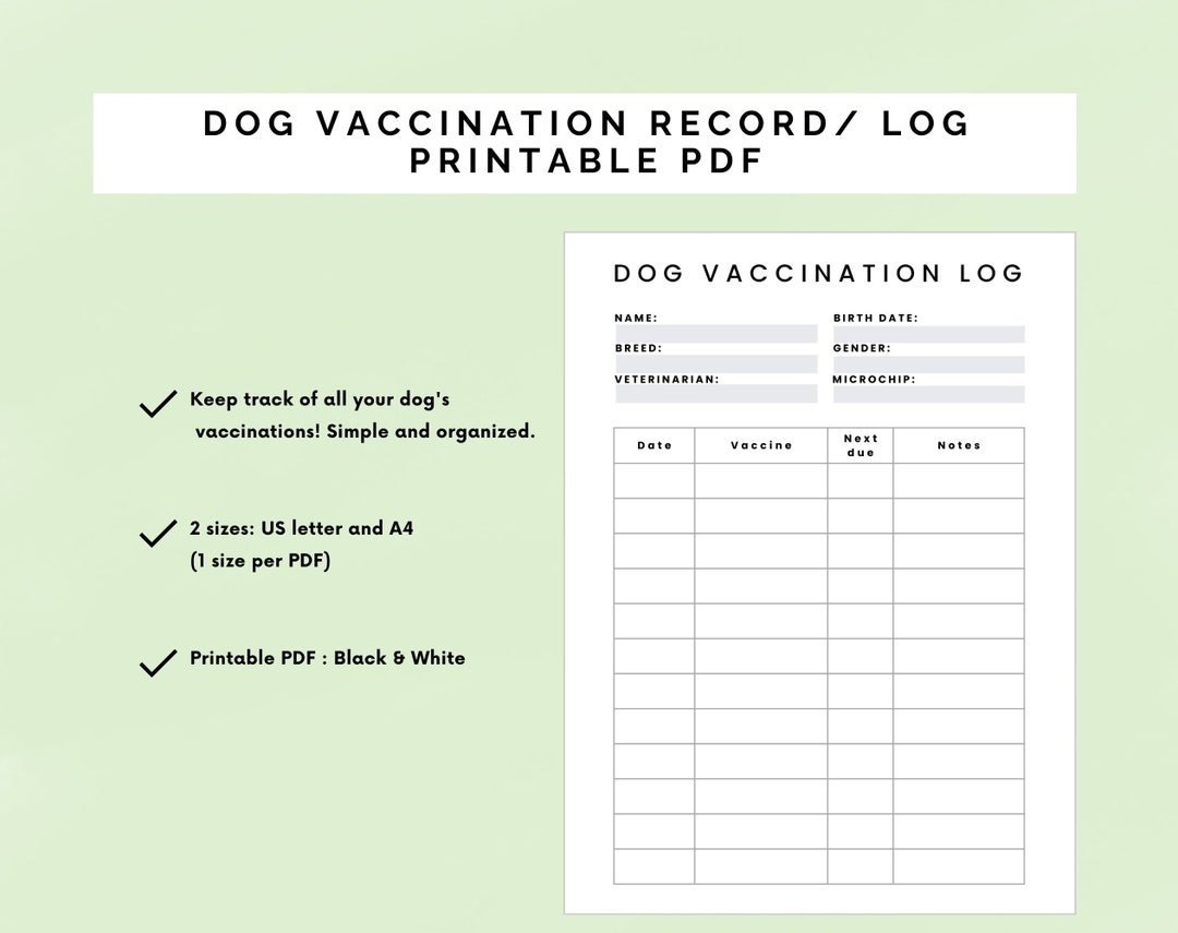 Dog Vaccination Record Printable PDF Pet Vaccination Form Puppy ...