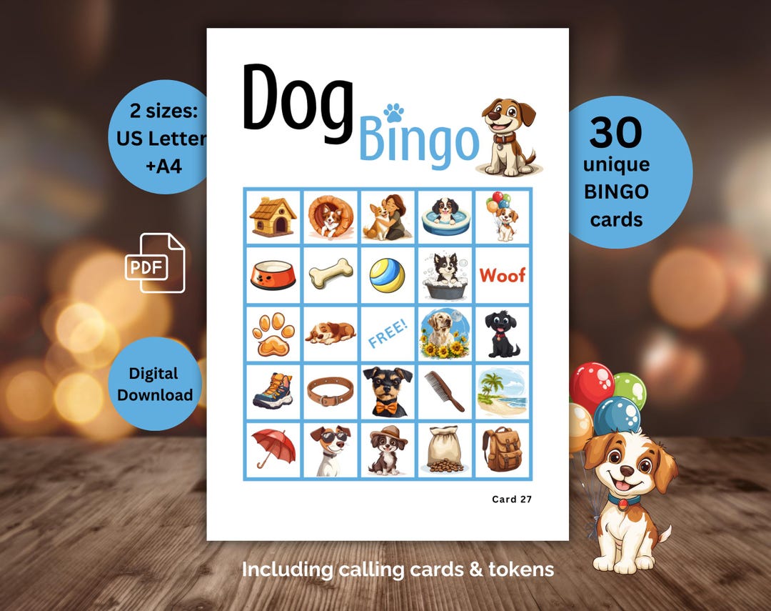 Dog Bingo, 30 Unique Bingo Cards Dog Theme, Dogs Bingo Game, Puppy ...