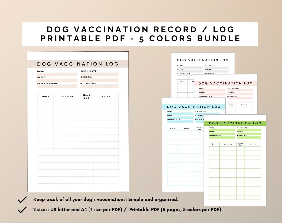 Dog Vaccination Record, Printable PDF, Dog Tracker, Pet Vaccination ...