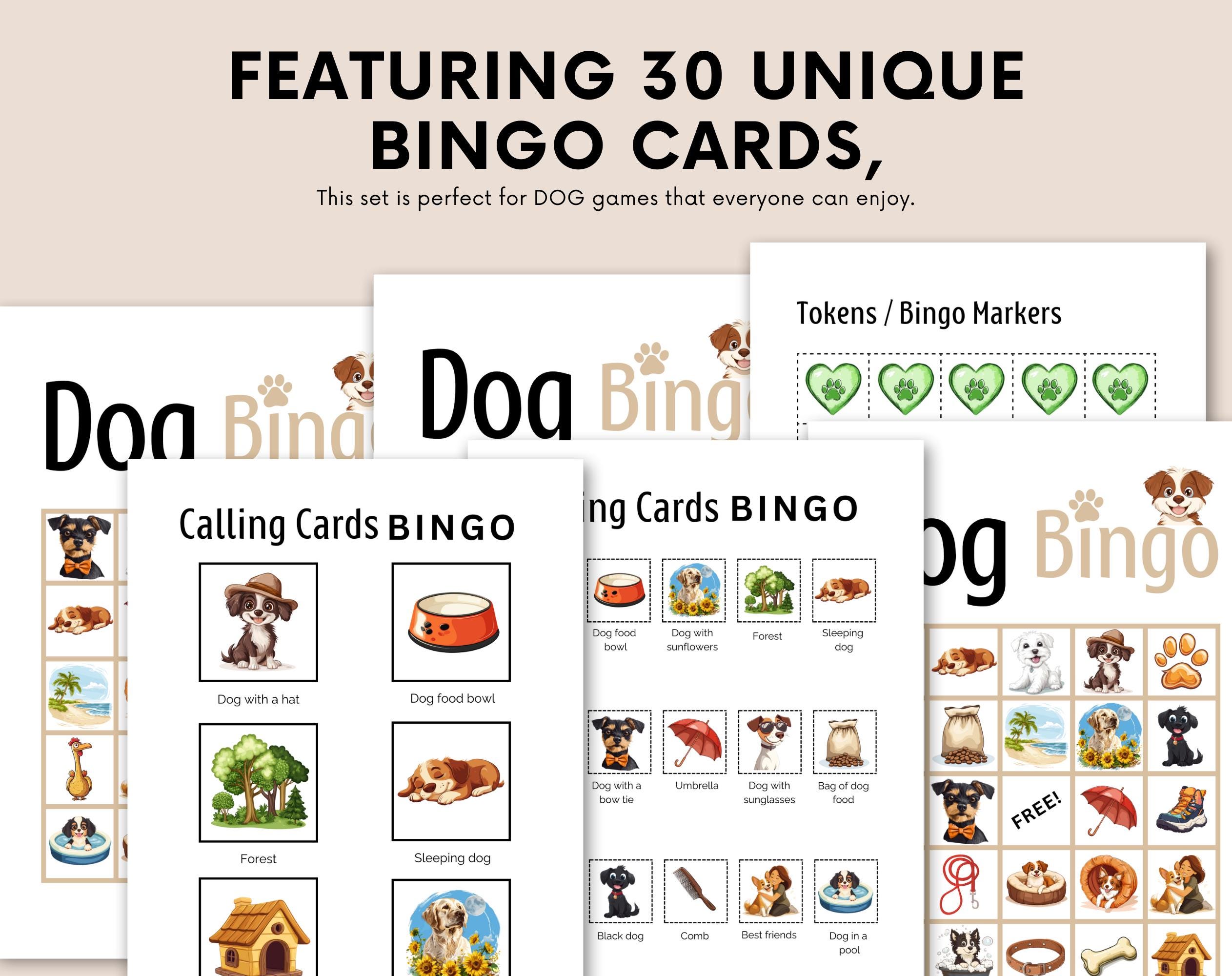 Dog Bingo, 30 Unique Bingo Cards Dog Theme, Dogs Bingo Game, Puppy ...
