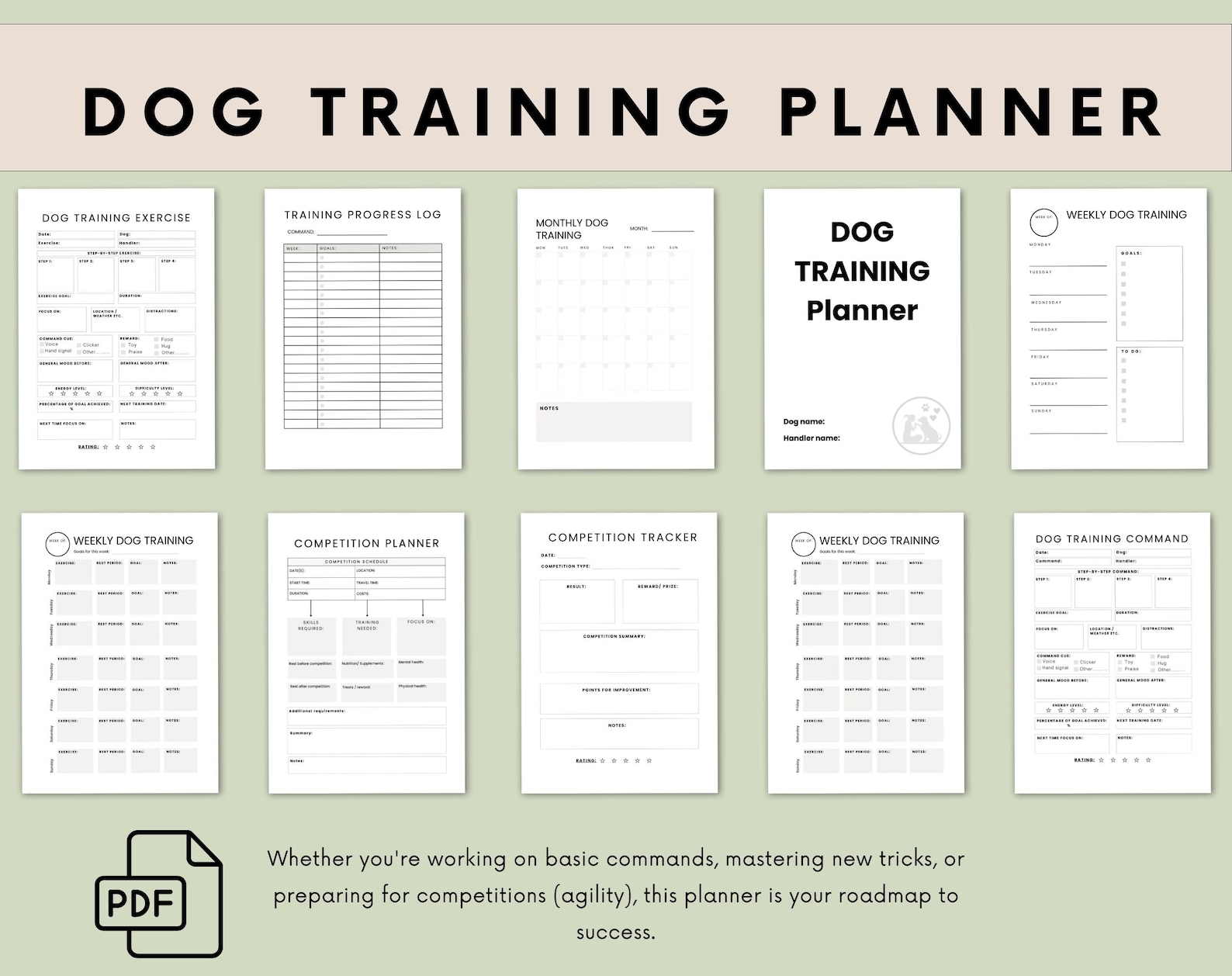 Dog Training, Agility, Planner, Printable PDF, Dog Schedule, Pet ...