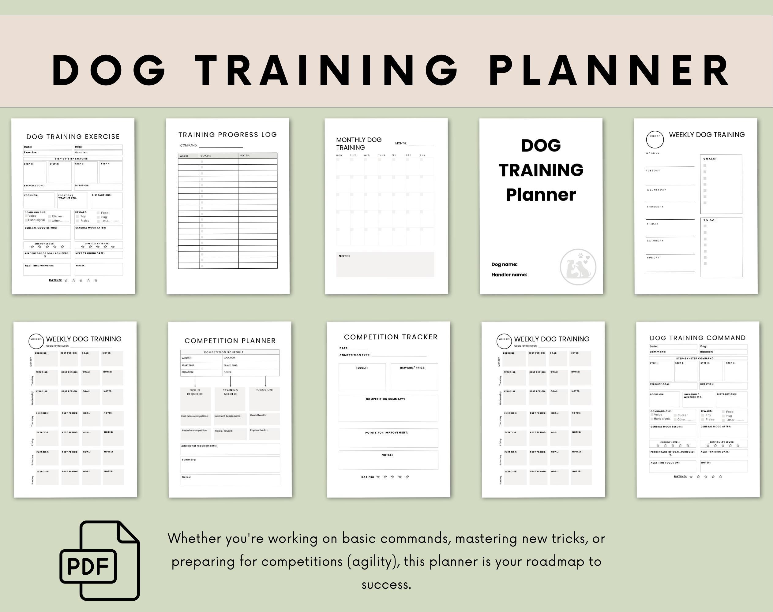Dog Training, Agility, Planner, Printable PDF, Dog Schedule, Pet ...