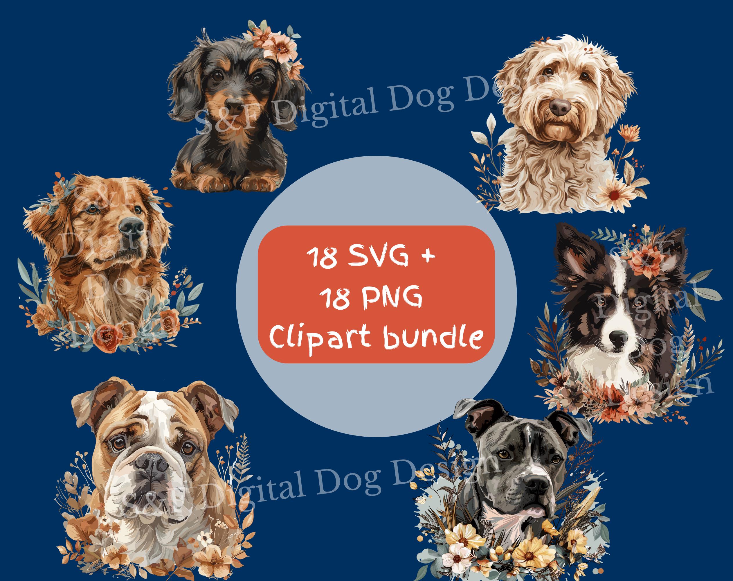 Dog Breeds Clipart Bundle, 18 Dogs SVG, 18 Dog Breeds PNG, Dog Boho ...