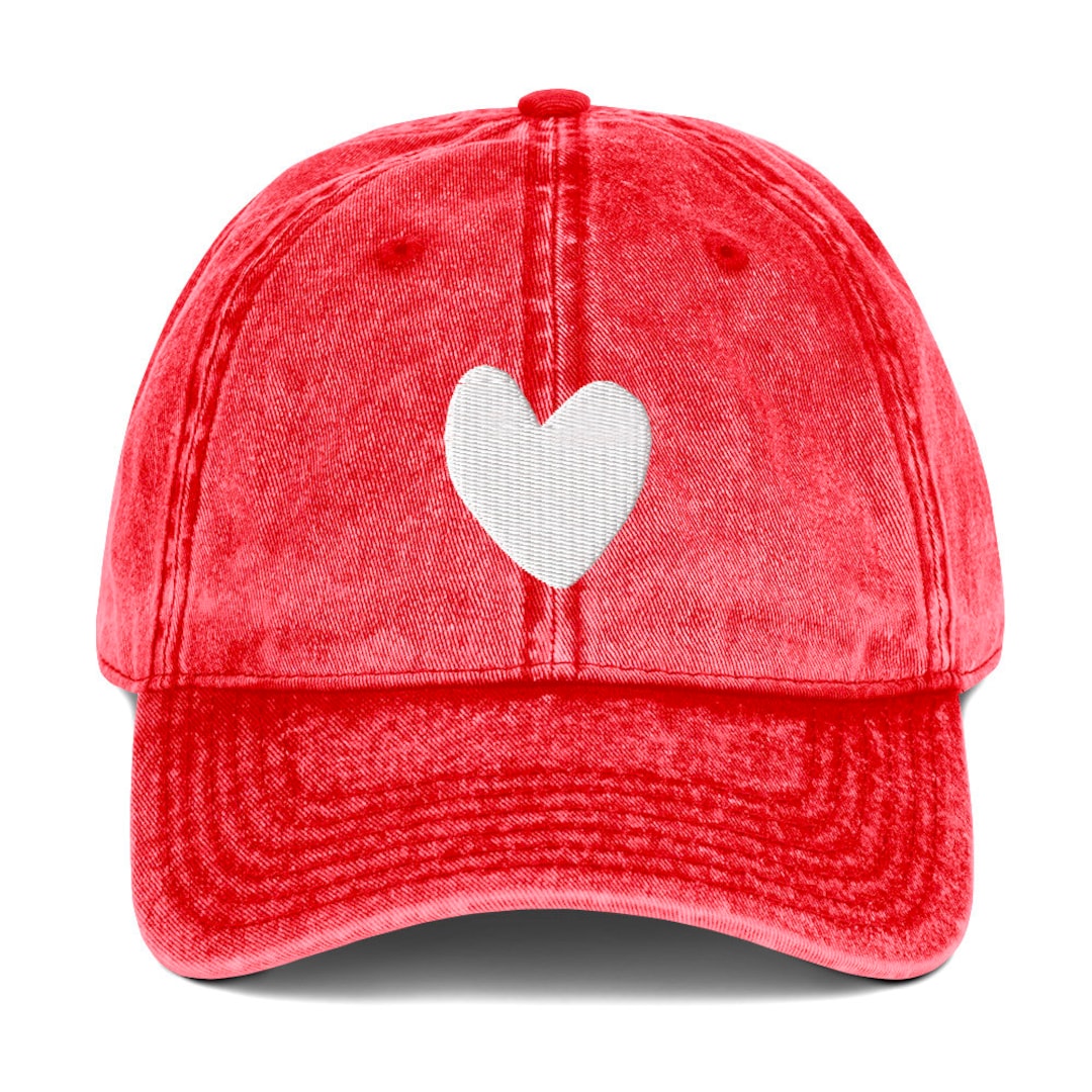 Vintage Cotton Twill Red Heart Baseball Cap, Fun Heart Dad Hat, Trendy ...