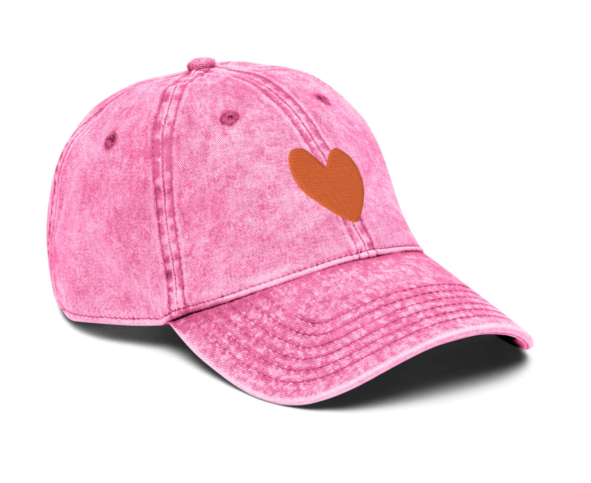 Vintage Cotton Twill Pink Heart Baseball Cap, Heart Dad Hat, Heart Love ...