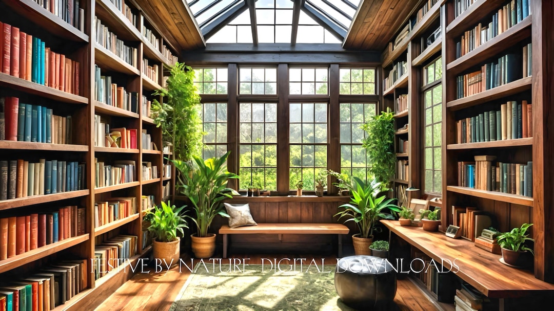 Cozy Library Zoom Background Virtual Meeting Space Sunlit Reading Nook ...