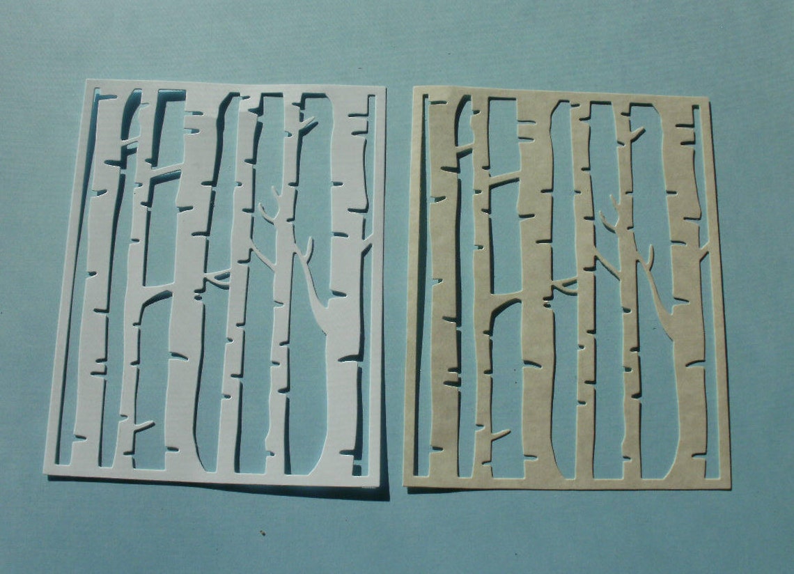 6 Birch Tree Card Stock Die Cut Quarter Fold A-2 Size Tan or White Card ...