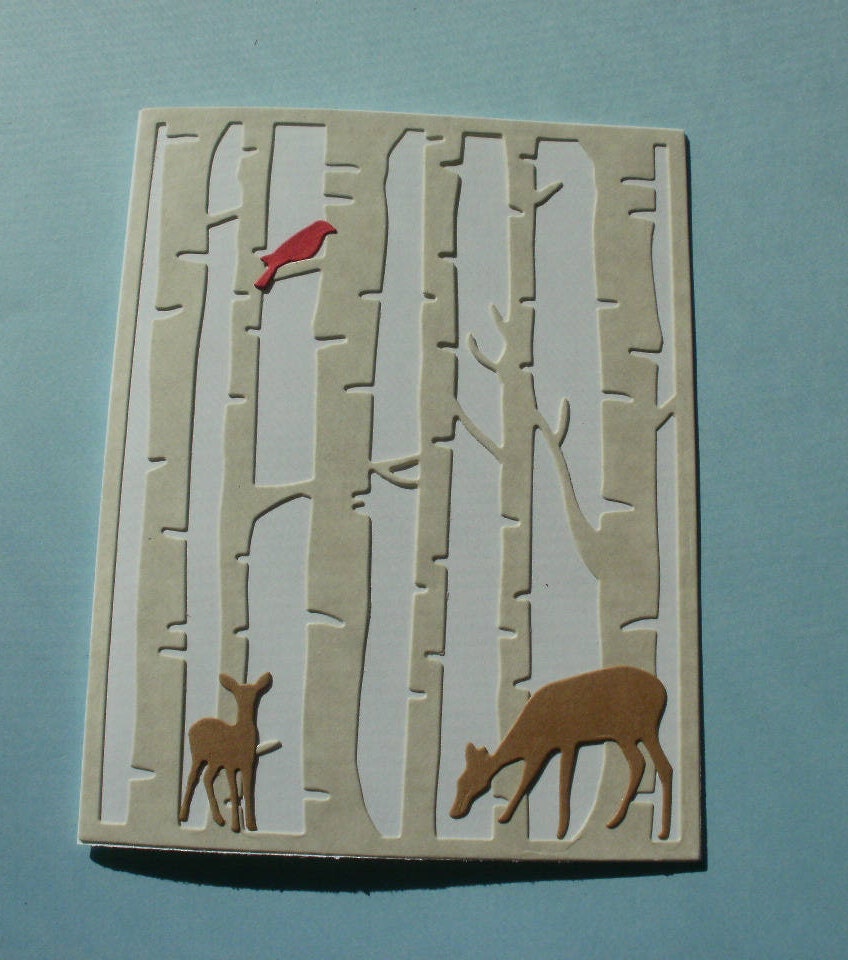 6 Birch Tree Card Stock Die Cut Quarter Fold A-2 Size Tan or White Card ...