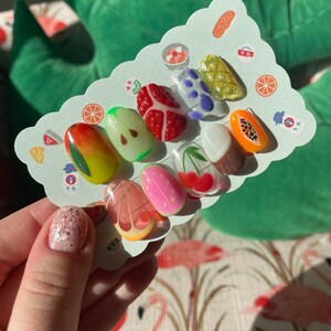 Fruit Salad Press on Nails Luxury Nails Handmade Set Custom 3D Nail Art ...