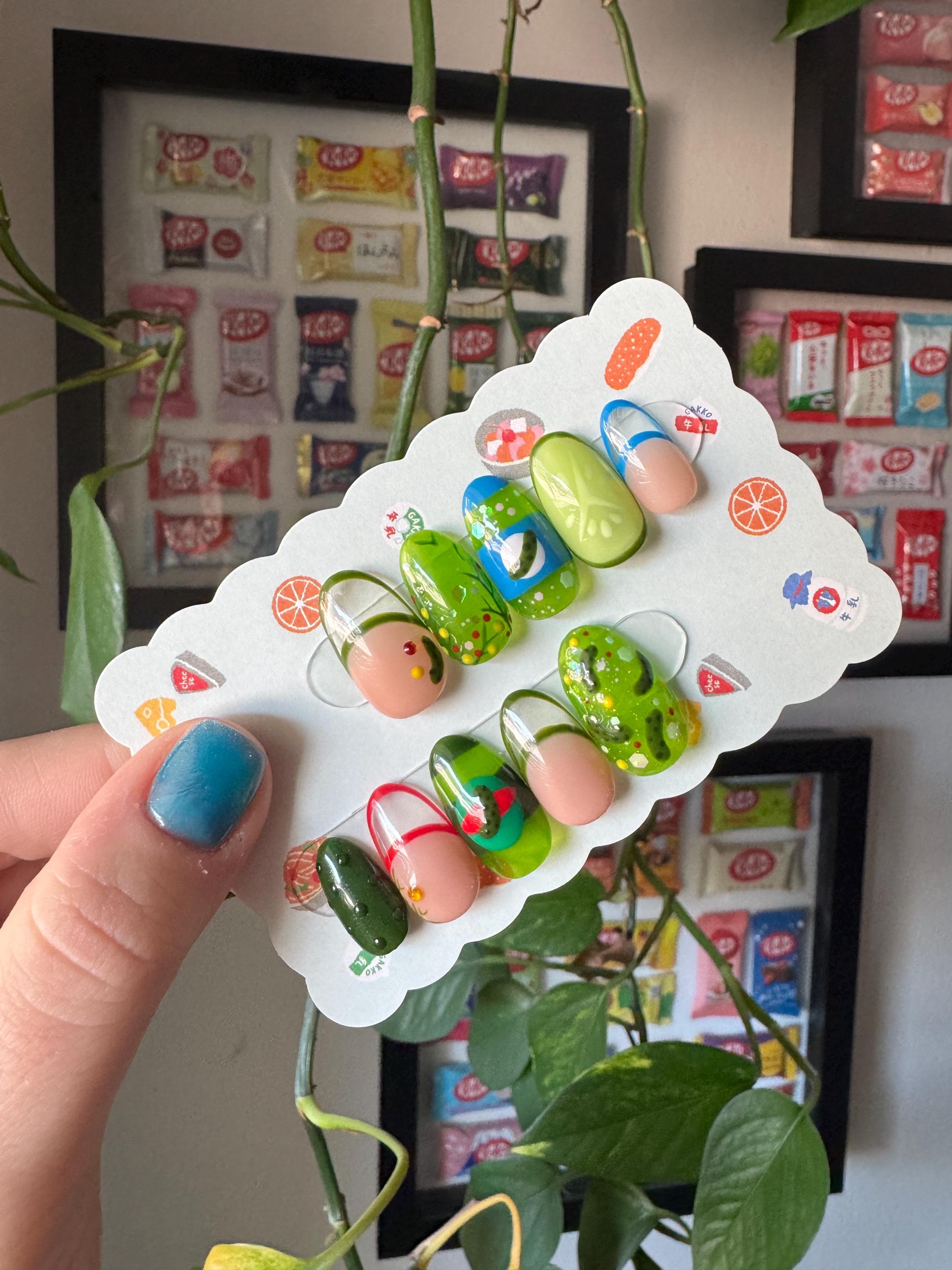 Pickle Girl Press on Nails | Food Nails | Handmade | Custom Nails | 3D ...
