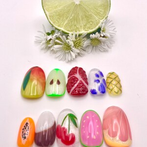 Fruit Salad Press on Nails Luxury Nails Handmade Set Custom 3D Nail Art ...