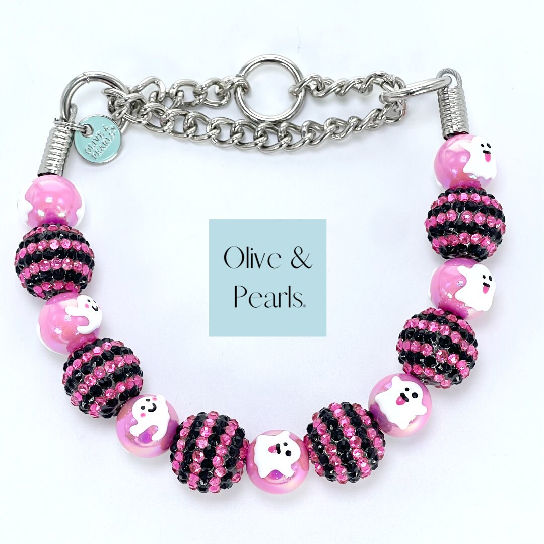 The "mallory" Pearl Dog Collar, Halloween Dog Collar, Pearl Dog ...