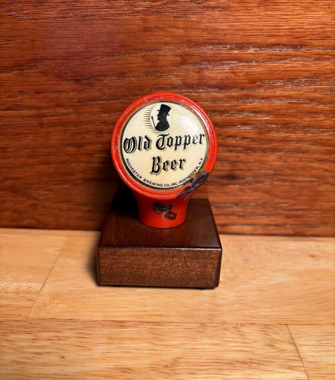2204 - Vintage OLD TOPPER Ball Tap Knob W/ Hand Made Display Stand ...