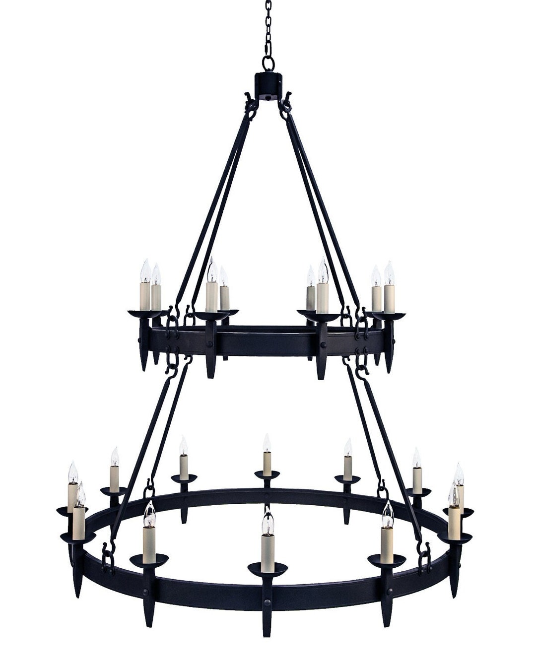 20 Light Tuscan Finial Two Tier Chandelier, Handcrafted, Wrought Iron ...