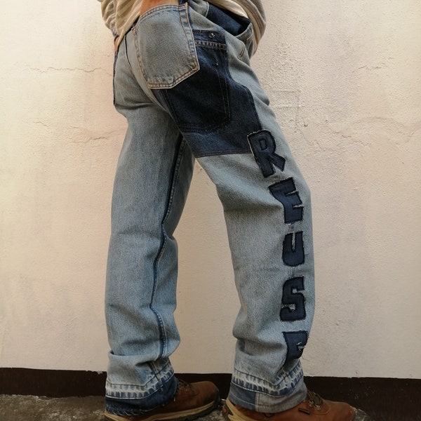 Patchwork Denim Men - Etsy