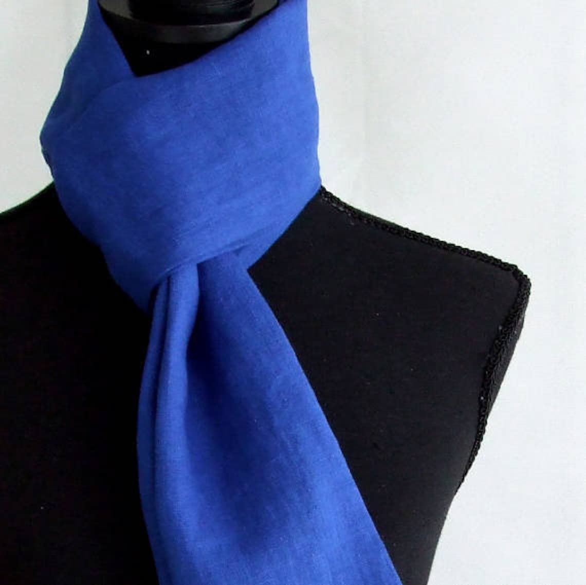 Blue Linen Scarf for Men, Blue Summer Linen Scarf, Boyfriend Gift, Blue ...