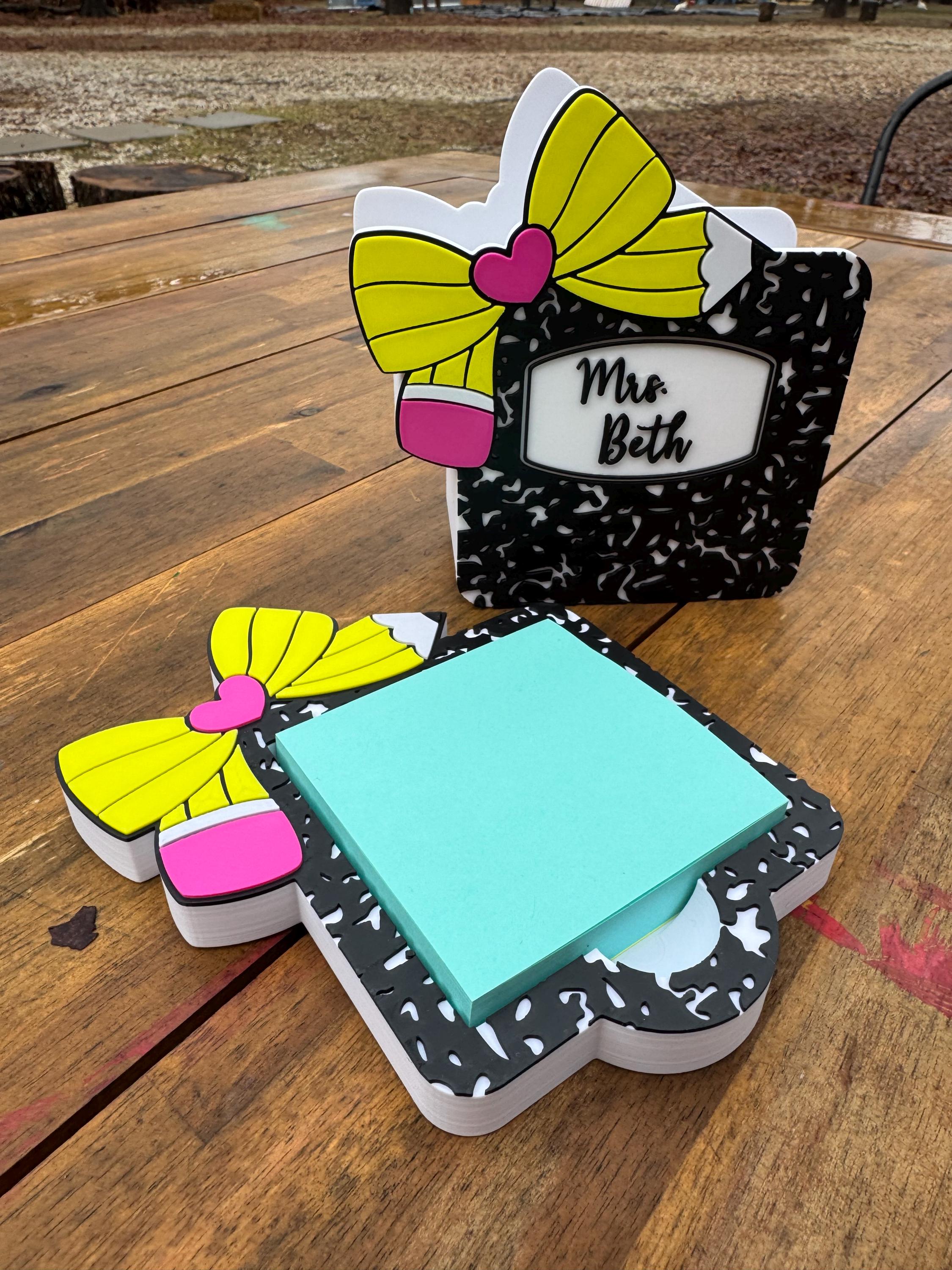 Composition Notebook Pencil Bow Teacher Gift | Pen Holder | Post-it ...