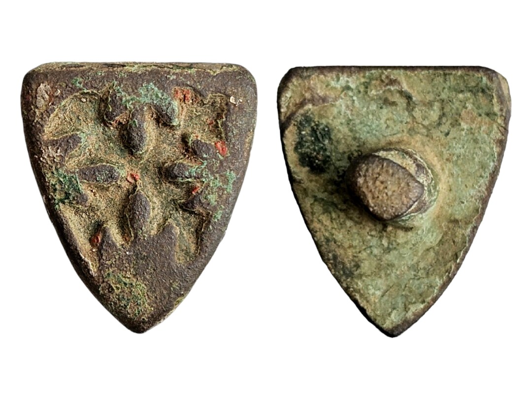 Copper Alloy Medieval Enamelled Shield-shaped Heraldic Stud Circa 13th ...