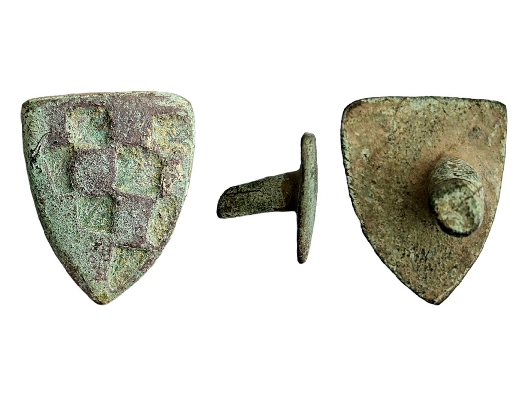 Copper Alloy Medieval Shield-shaped Heraldic Stud Circa 13th-14th ...