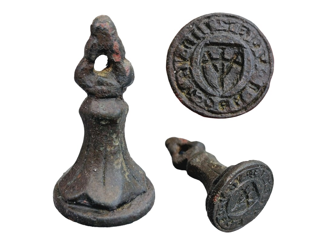 Large Bronze Medieval Seal Matrix With Shield Motif Circa 13th-15th ...