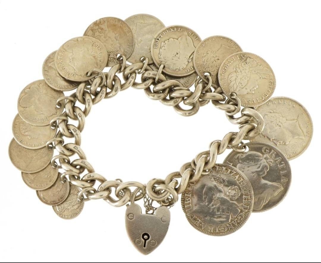 Antique Silver Coin Bracelet With Elizabeth I Milled Hammered Sixpence ...