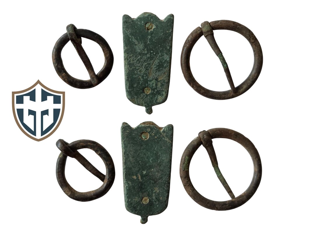 X3 Copper Alloy Medieval Annular Brooch and Strap End Group Circa 13th ...