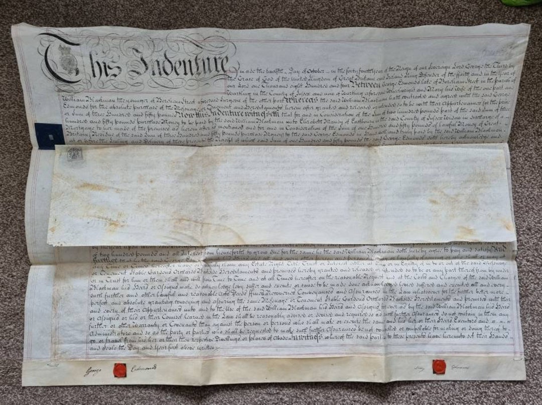 Large Old English Manuscript With Anthromorphic Seals Dated 1804 AD ...