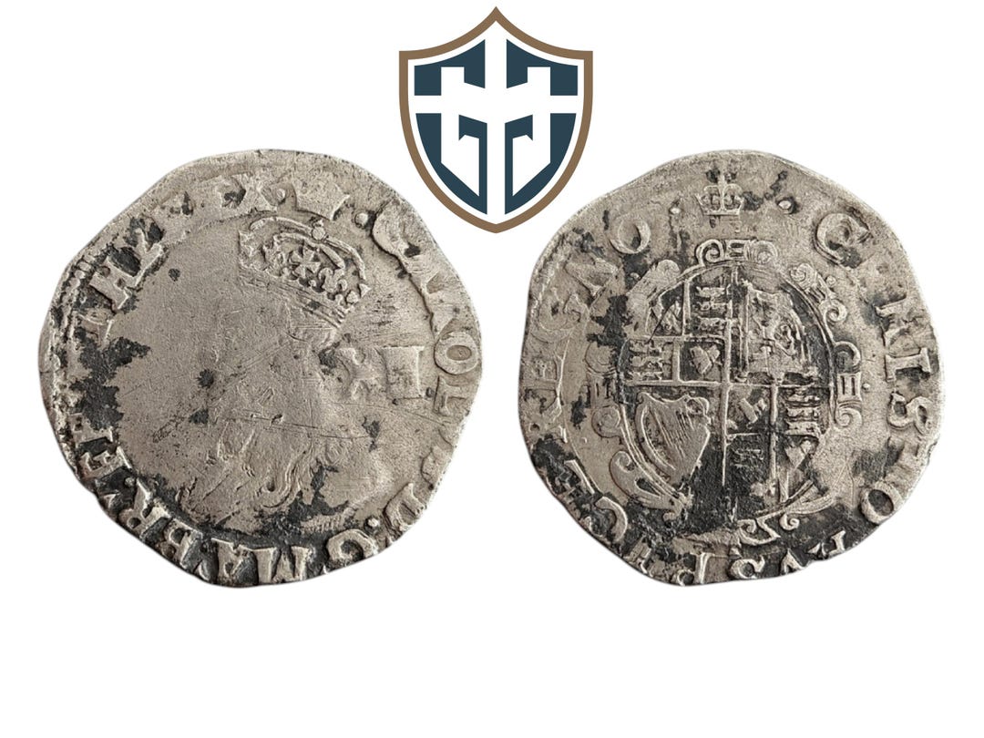 King Charles I Silver Hammered Shilling Coin Circa 1635-1636 AD, Metal ...