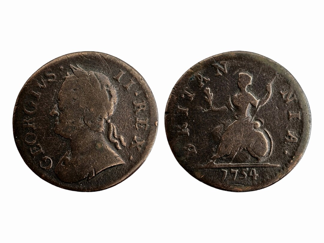 King George II Copper Farthing Coin Circa 1754 AD, Metal Detecting Find ...