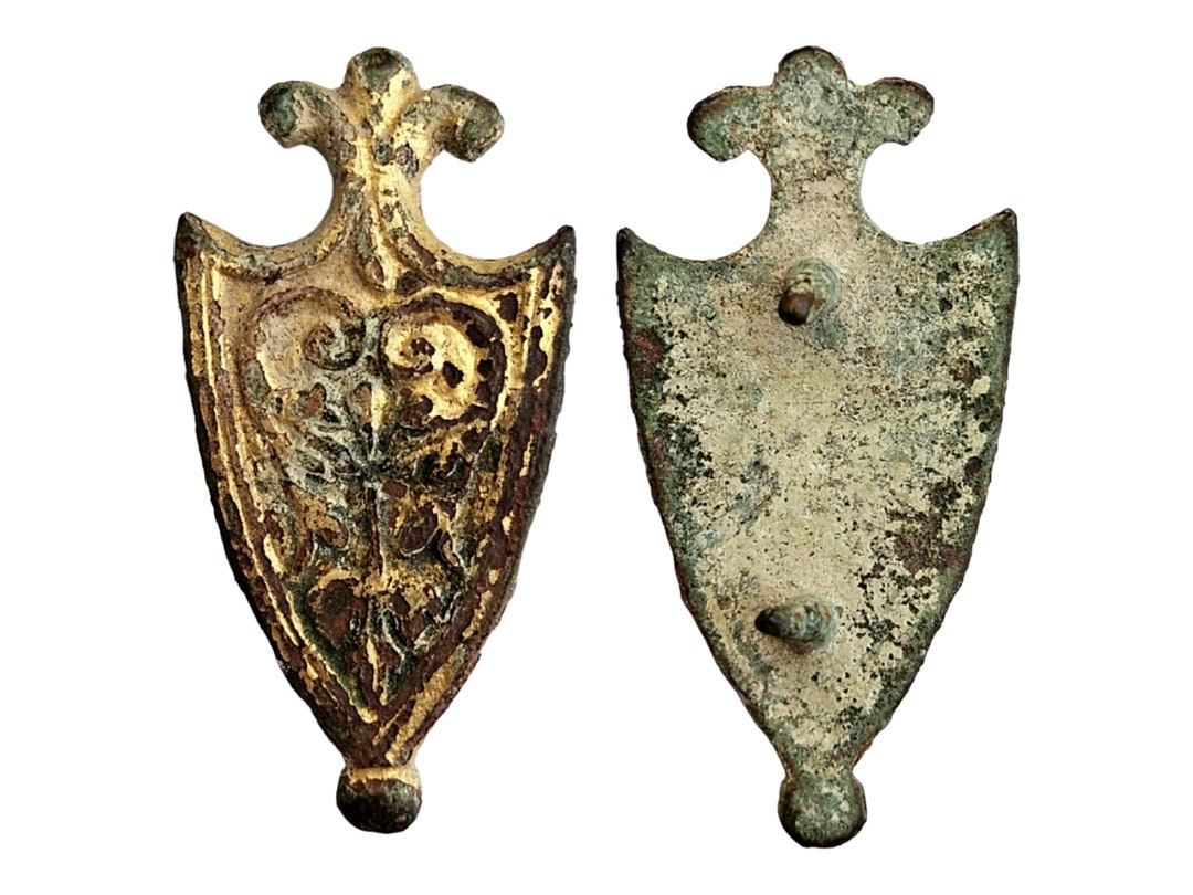 Copper Alloy Tudor-stuart Period Shield-shaped Mount Circa 16th-17th ...