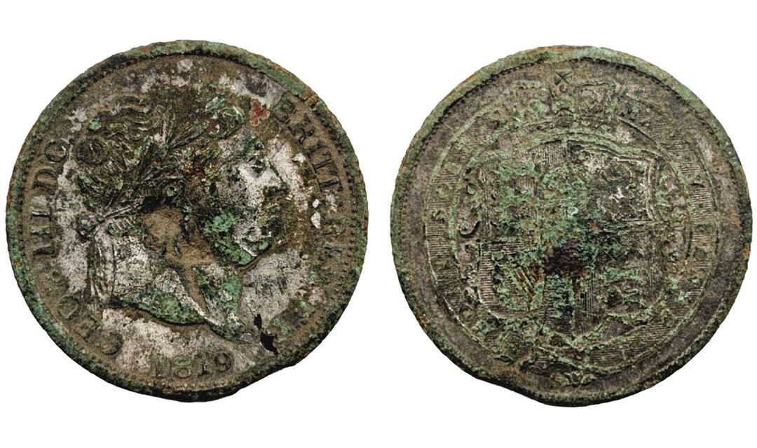 King George III Contemporary Forgery Shilling Coin Circa 1819 AD, Metal ...