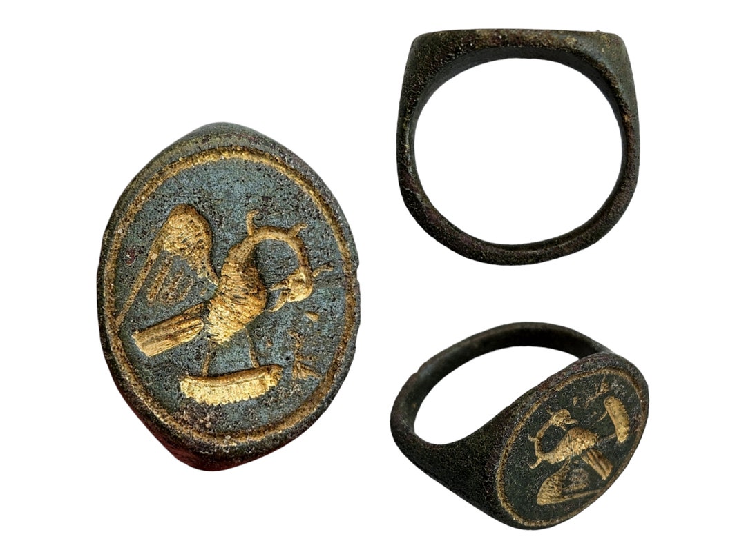 Bronze-gilt Medieval Seal Ring With Zoomorphic Bird Motif Circa 15th ...