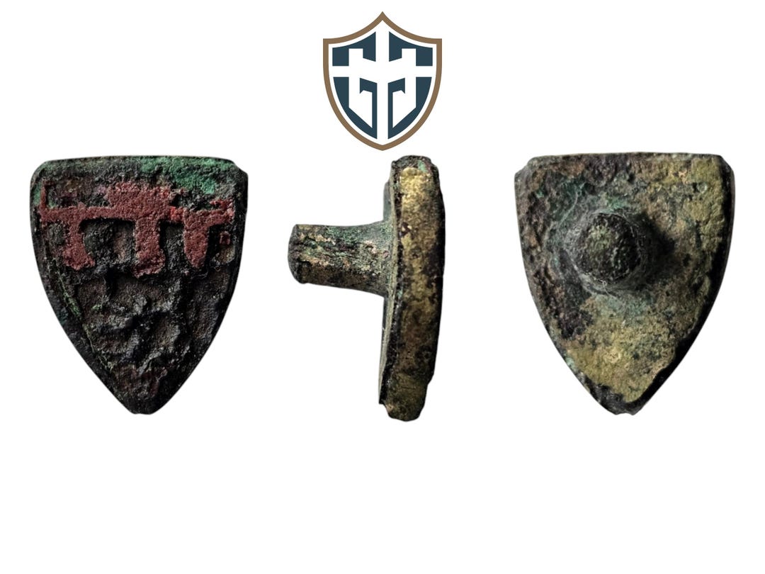 Copper Alloy Medieval Enamelled Shield-shaped Heraldic Stud Circa 13th ...