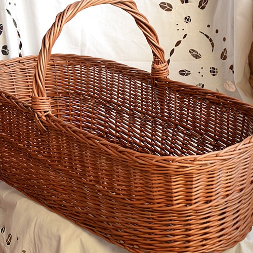 Rectangular Wicker Basket Woven Willow Basket Long Handle - Etsy